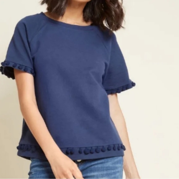 Modcloth | Tops | No Offers Modcloth Navy Blue Pom Pom Trimmed Short ...